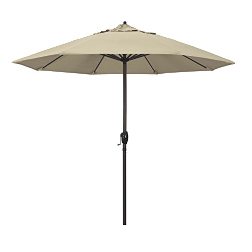 California Umbrella 9' Rd Sunbrella Aluminum Patio Umbrella, Crank Lift, Auto Tilt, Bronze Pole, Antique Beige