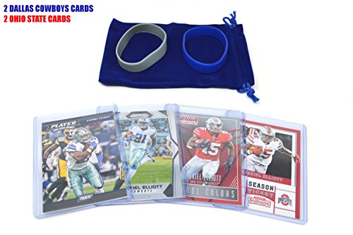 Ezekiel Elliott Football Cards (4) - Dallas Cowboys or Ohio State Buckeyes Trading Card Gift Bundle