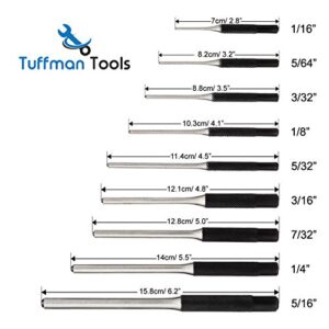 TuffMan Tools, Roll Pin Punch Set 9pc - Great for Gun Building and Removing Pins