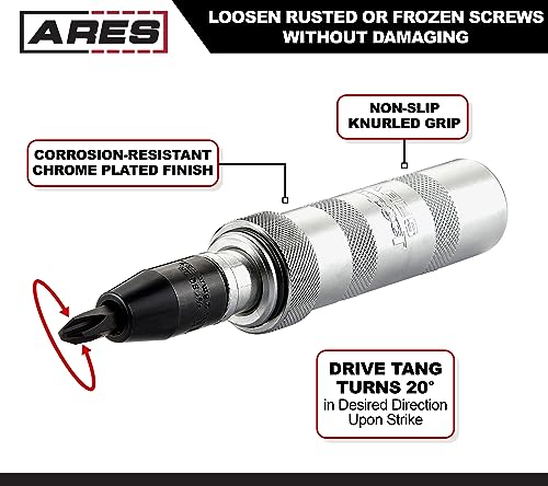 ARES 70006-3/8-Inch Drive Manual Reversible Impact Driver - Flathead 5/16-Inch, 3/8-Inch, and Phillips 2, 3 Bits Cover Most Common Applications - Disengage Rusted Fasteners or Frozen Bolts