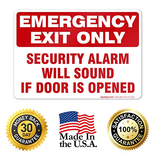 Sigo Signs (2 Pack) Emergency Exit Only Sign, Self Adhesive 7 X 10inches 4 Mil Sleek Vinyl Decal Stickers Weather Resistant Long Lasting UV Protected and Waterproof Made in USA by Sigo Signs