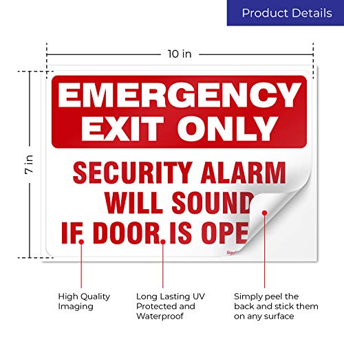 Sigo Signs (2 Pack) Emergency Exit Only Sign, Self Adhesive 7 X 10inches 4 Mil Sleek Vinyl Decal Stickers Weather Resistant Long Lasting UV Protected and Waterproof Made in USA by Sigo Signs