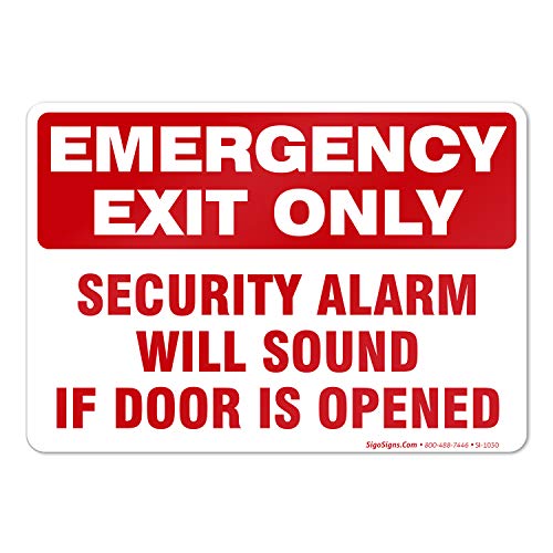 Sigo Signs (2 Pack) Emergency Exit Only Sign, Self Adhesive 7 X 10inches 4 Mil Sleek Vinyl Decal Stickers Weather Resistant Long Lasting UV Protected and Waterproof Made in USA by Sigo Signs