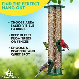 12 Inches Tube Bird Feeders for Outdoors Hanging, 4 Feeding Ports, Hard Plastic Bird Feeder Outdoor Weatherproof and 4 Inch Steel Hanger, Wild Bird Feeders, Finch Feeder, Bird Feeders Outside Hanging