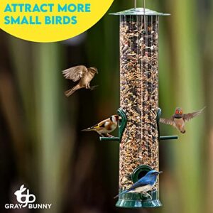 12 Inches Tube Bird Feeders for Outdoors Hanging, 4 Feeding Ports, Hard Plastic Bird Feeder Outdoor Weatherproof and 4 Inch Steel Hanger, Wild Bird Feeders, Finch Feeder, Bird Feeders Outside Hanging