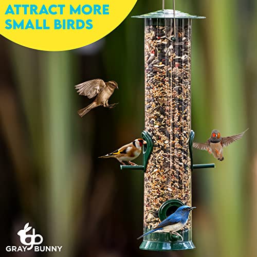 12 Inches Tube Bird Feeders for Outdoors Hanging, 4 Feeding Ports, Hard Plastic Bird Feeder Outdoor Weatherproof and 4 Inch Steel Hanger, Wild Bird Feeders, Finch Feeder, Bird Feeders Outside Hanging