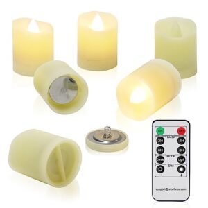 flameless candles tea lights candles with remote, battery operated candles led tealights with timer votive candles unscented outdoor warm white fake candles flickering candles 200 hours,6 set x 1.8"