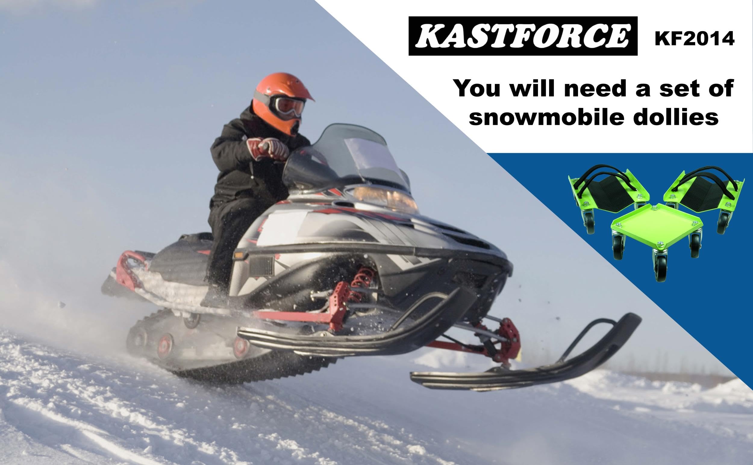 KASTFORCE Snowmobile Dolly Heavy Duty carries up to 1500 lbs (682 kg) V-Slide With 2.5” PVC Swivel Casters Rubber Pad Protecting Skis and 2 Pairs of Heavy Duty Straps Firmly Attaching on Skis KF2014