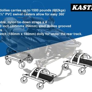 KASTFORCE Snowmobile Dolly Heavy Duty carries up to 1500 lbs (682 kg) V-Slide With 2.5” PVC Swivel Casters Rubber Pad Protecting Skis and 2 Pairs of Heavy Duty Straps Firmly Attaching on Skis KF2014