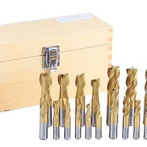 Accusize Industrial Tools 20 Pc Hss Tin Coated End Mill Set, 2 Flute and 4 Flute, Cutting Diameter from 3/16'' up to 3/4'', 1810-0100