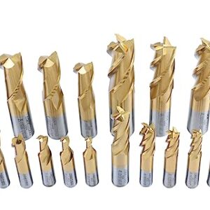 Accusize Industrial Tools 20 Pc Hss Tin Coated End Mill Set, 2 Flute and 4 Flute, Cutting Diameter from 3/16'' up to 3/4'', 1810-0100