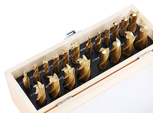 Accusize Industrial Tools 20 Pc Hss Tin Coated End Mill Set, 2 Flute and 4 Flute, Cutting Diameter from 3/16'' up to 3/4'', 1810-0100