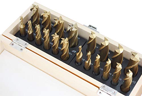 Accusize Industrial Tools 20 Pc Hss Tin Coated End Mill Set, 2 Flute and 4 Flute, Cutting Diameter from 3/16'' up to 3/4'', 1810-0100