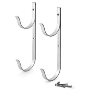 aquatix pro pool pole hanger premium 2pc aluminium holder set, ideal hooks for telescopic poles, skimmers, leaf rakes, nets, brushes, vacuum hose, garden tools and swimming pool accessories (1)