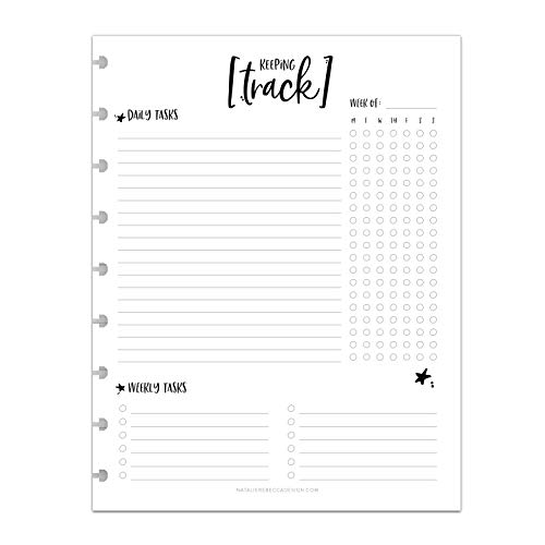 BetterNote Keeping Track Refill Pages for Discbound Notebook, Habit Tracker, Fits Disc TUL, Daily Weekly To Do, Happy Planner, ARC, Levenger Circa, Talia (Whimsy- 6 months, 9-Disc, 7"x9.25")