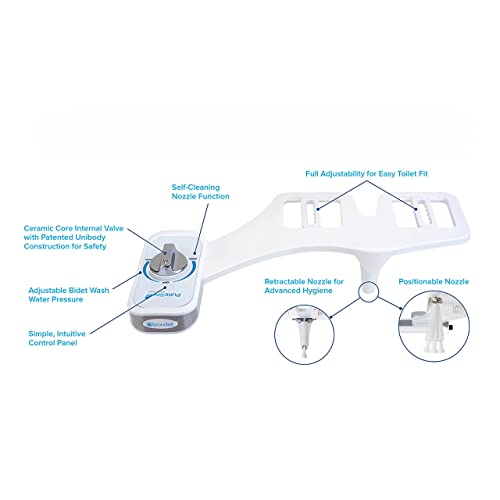 Brondell PureSpa Easy Bidet - Non-Electric Bidet Attachment with Self-Cleaning Nozzles, Adjustable Bidet Spray, and Pressure Controls