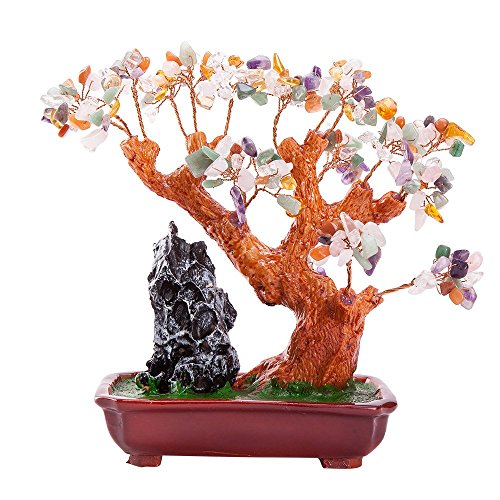 THY COLLECTIBLES Stunning Feng Shui Mix Gemstone Quartz Bonsai Money Tree