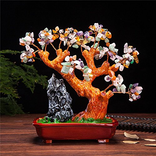 THY COLLECTIBLES Stunning Feng Shui Mix Gemstone Quartz Bonsai Money Tree