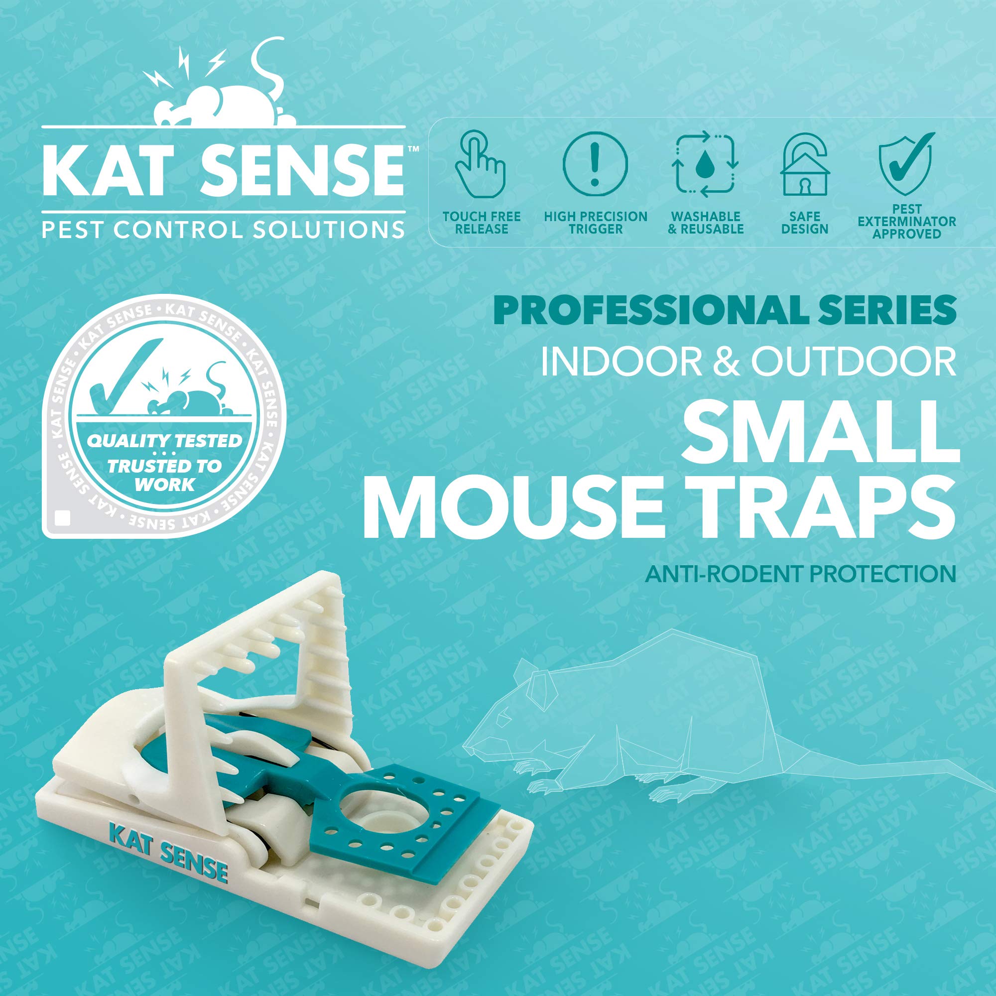 Kat Sense Mouse Traps for House, Reusable Humane Snap Trap That Works, Effective Indoor Mousetrap, Pack of 8 Small Mice Rodent Rat Traps