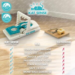 Kat Sense Mouse Traps for House, Reusable Humane Snap Trap That Works, Effective Indoor Mousetrap, Pack of 8 Small Mice Rodent Rat Traps