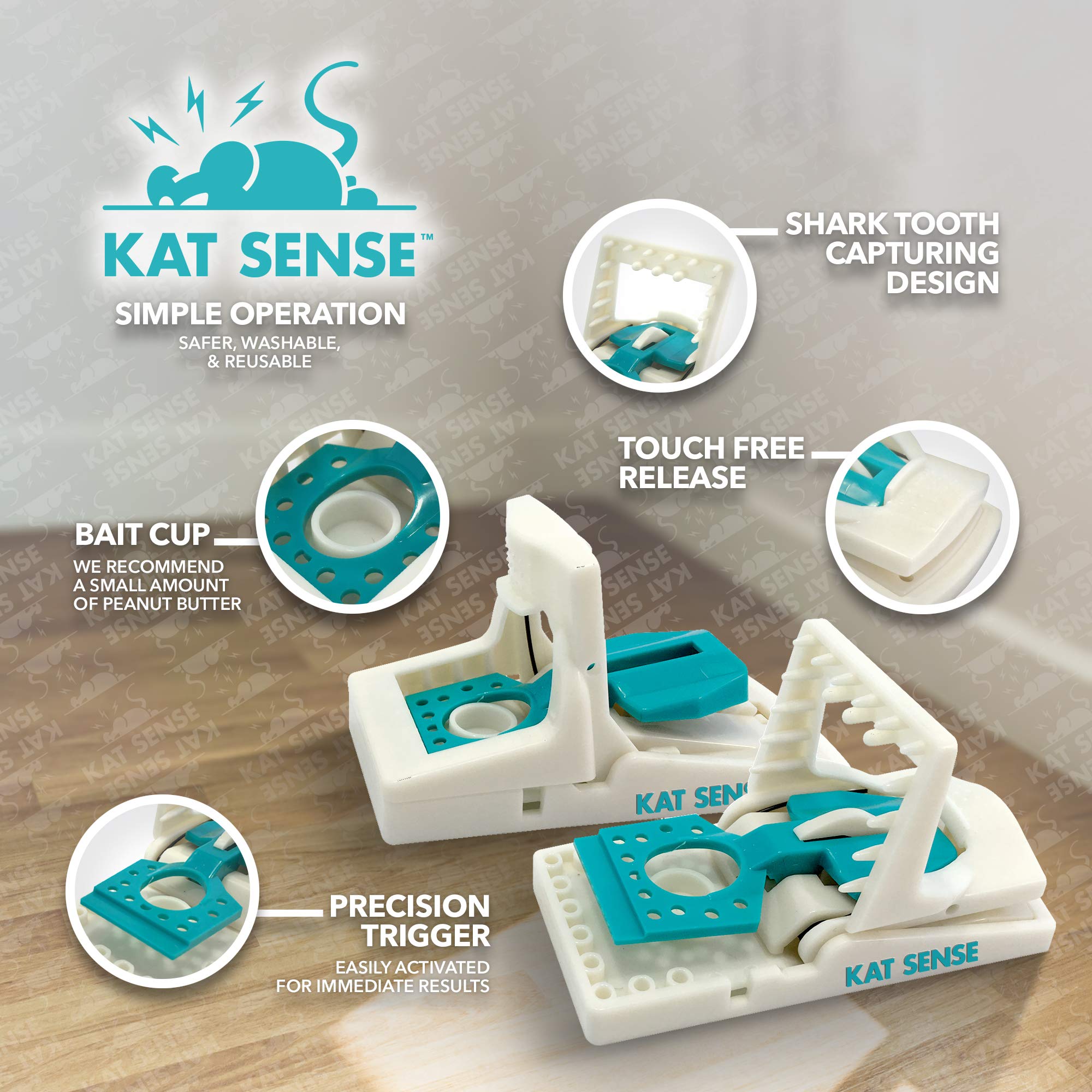 Kat Sense Mouse Traps for House, Reusable Humane Snap Trap That Works, Effective Indoor Mousetrap, Pack of 8 Small Mice Rodent Rat Traps