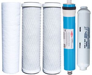 watts reverse osmosis replacement filter set 5 pcs w/ filmtec 50 gpd membrane by watts