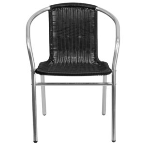 Flash Furniture Commercial Aluminum and Black Rattan Indoor-Outdoor Restaurant Stack Chair