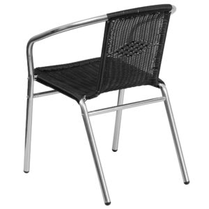 Flash Furniture Commercial Aluminum and Black Rattan Indoor-Outdoor Restaurant Stack Chair