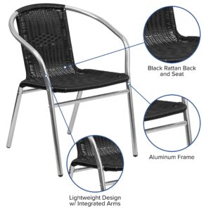 Flash Furniture Commercial Aluminum and Black Rattan Indoor-Outdoor Restaurant Stack Chair