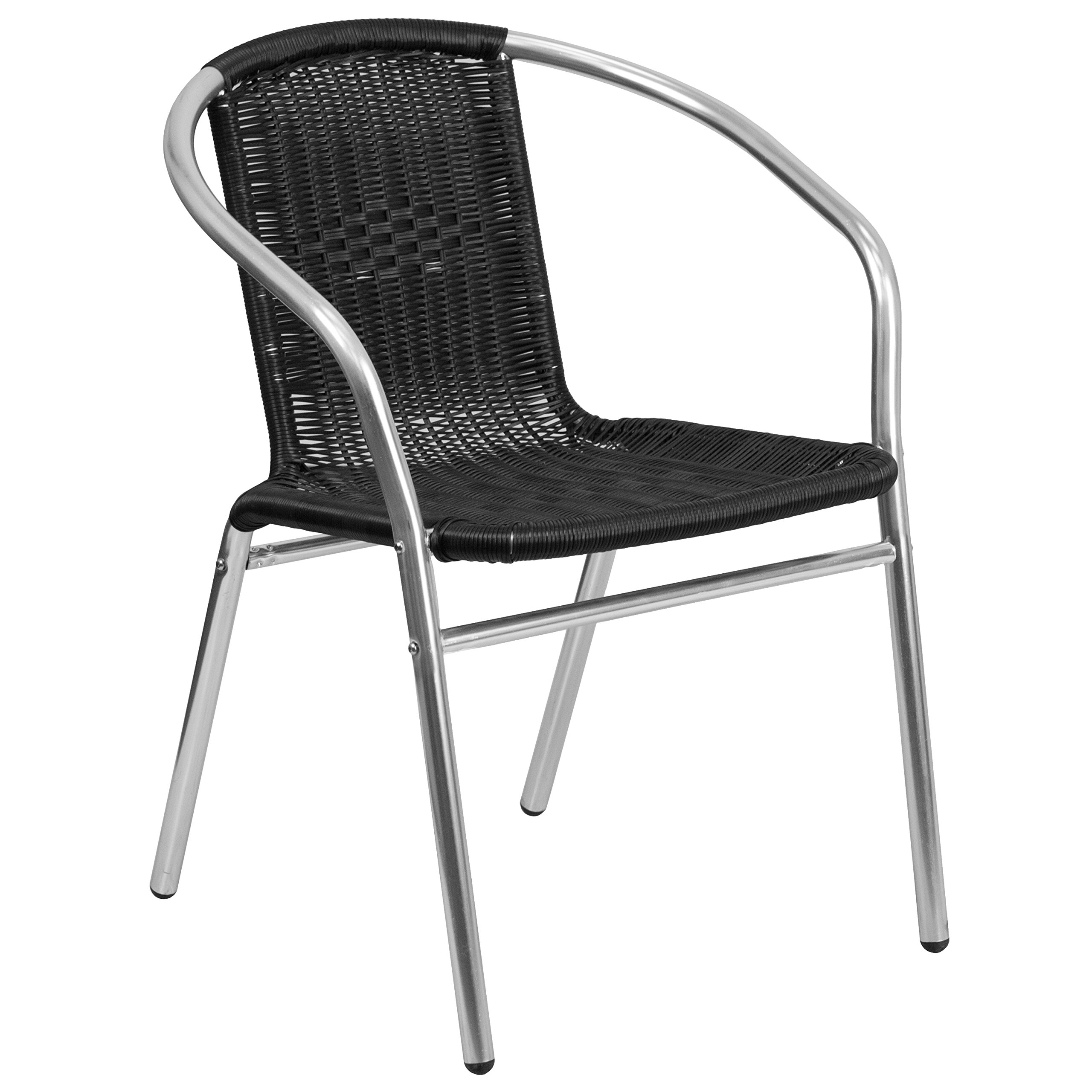 Flash Furniture Commercial Aluminum and Black Rattan Indoor-Outdoor Restaurant Stack Chair