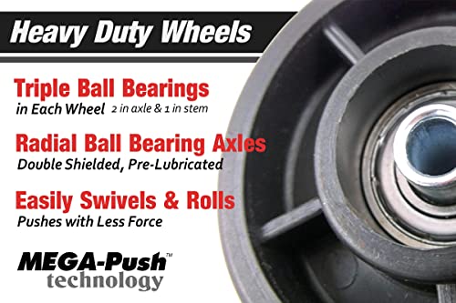 4 Tire Car Wheel Dolly Heavy Duty MEGA-Push Skates Triple Ball Bearings with Brakes 6000 lb Capacity Red