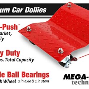 4 Tire Car Wheel Dolly Heavy Duty MEGA-Push Skates Triple Ball Bearings with Brakes 6000 lb Capacity Red