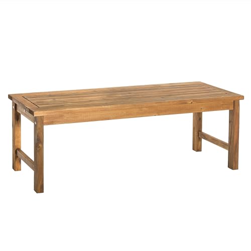 Walker Edison Rendezvous Modern Solid Acacia Wood Slatted Patio Bench, 53 Inch, Brown