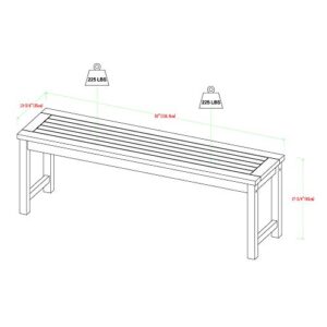 Walker Edison Rendezvous Modern Solid Acacia Wood Slatted Patio Bench, 53 Inch, Brown