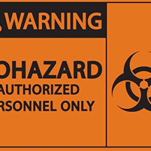 Zing Green Products 1920S Recycled Polystyrene "Warning Biohazard Authorized Personnel Only" Safety Label, Self-Adhesive, 7" Length, 5" Width, Black on Orange, Pack of 2