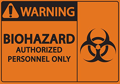 Zing Green Products 1920S Recycled Polystyrene "Warning Biohazard Authorized Personnel Only" Safety Label, Self-Adhesive, 7" Length, 5" Width, Black on Orange, Pack of 2