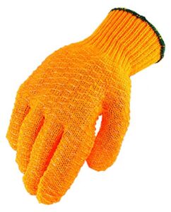 galeton criss-cross tacky grip coated string knit gloves orange 12 pack 1070, large