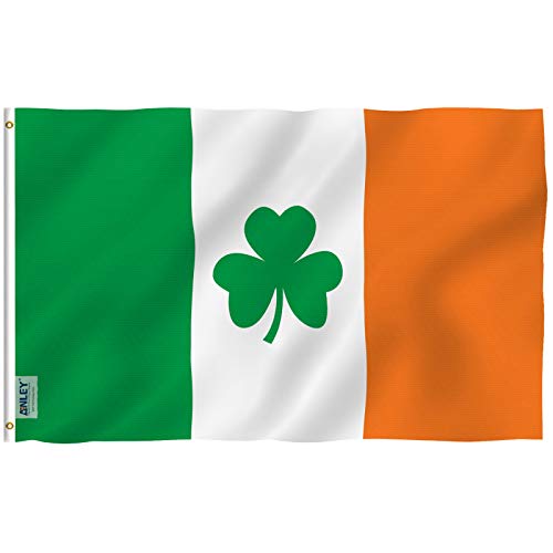 ANLEY Fly Breeze 3x5 Foot Ireland Shamrock Flag - Vivid Color and Fade Proof - Canvas Header and Double Stitched - Saint Patrick's Day Clover Flags Polyester with Brass Grommets 3 X 5 Ft