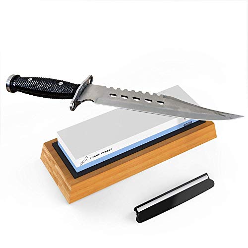 Sharp Pebble Premium Whetstone Knife Sharpening Stone 2 Side Grit 1000/6000 Waterstone- Whetstone Knife Sharpener- NonSlip Bamboo Base & Angle Guide