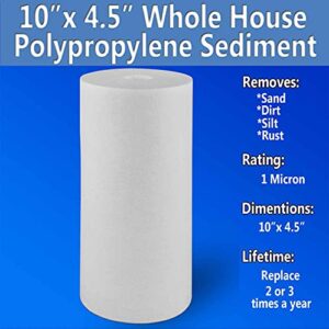 6PP-10B-1M Big Whole House Water Filter Sediment, 4.5x10-Inches, 1Micron WELL-MATCHED with RFC-BBSA, W15-PR, WFHD13001B, GXWH35F, GXWH30C, HF45-10BLBK10PR and AP817 6-Pack