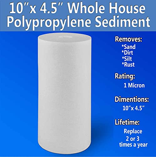 6PP-10B-1M Big Whole House Water Filter Sediment, 4.5x10-Inches, 1Micron WELL-MATCHED with RFC-BBSA, W15-PR, WFHD13001B, GXWH35F, GXWH30C, HF45-10BLBK10PR and AP817 6-Pack