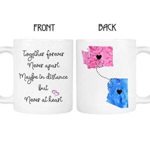 Long Distance Personalized Relationship Mug, Custom States, Girlfriend, Boyfriend, Family, 11oz or 15oz