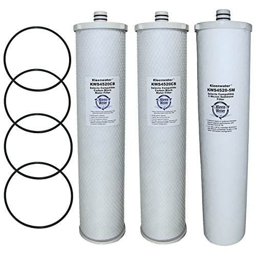 KleenWater Filters Compatible with Everpure CB20-302, CB20-302E, CB20-312E systems and Everpure EV9105-02 CC1E/CC3E Cartridges, Set of 3