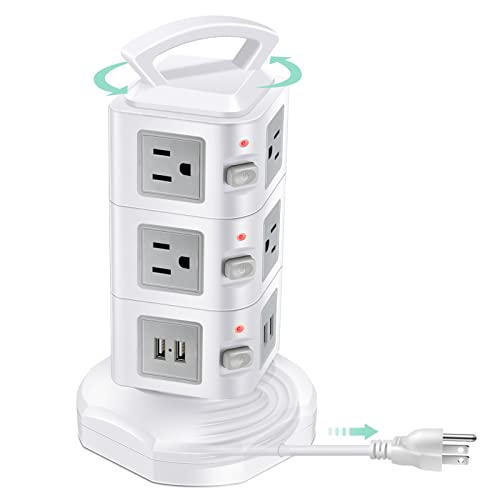 Power Strip Tower Surge Protector, Retractable Extension Cord with Multiple Outlets, 10 AC Outlets with 4 USB Ports Charging Tower, Multi Plug Outlet Extender Desktop Charging Station for Home Office