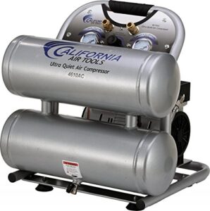 california air tools cat-4610ac ultra quiet & oil-free 1.0 hp 4.6 gallon aluminum twin tank electric portable air compressor, silver