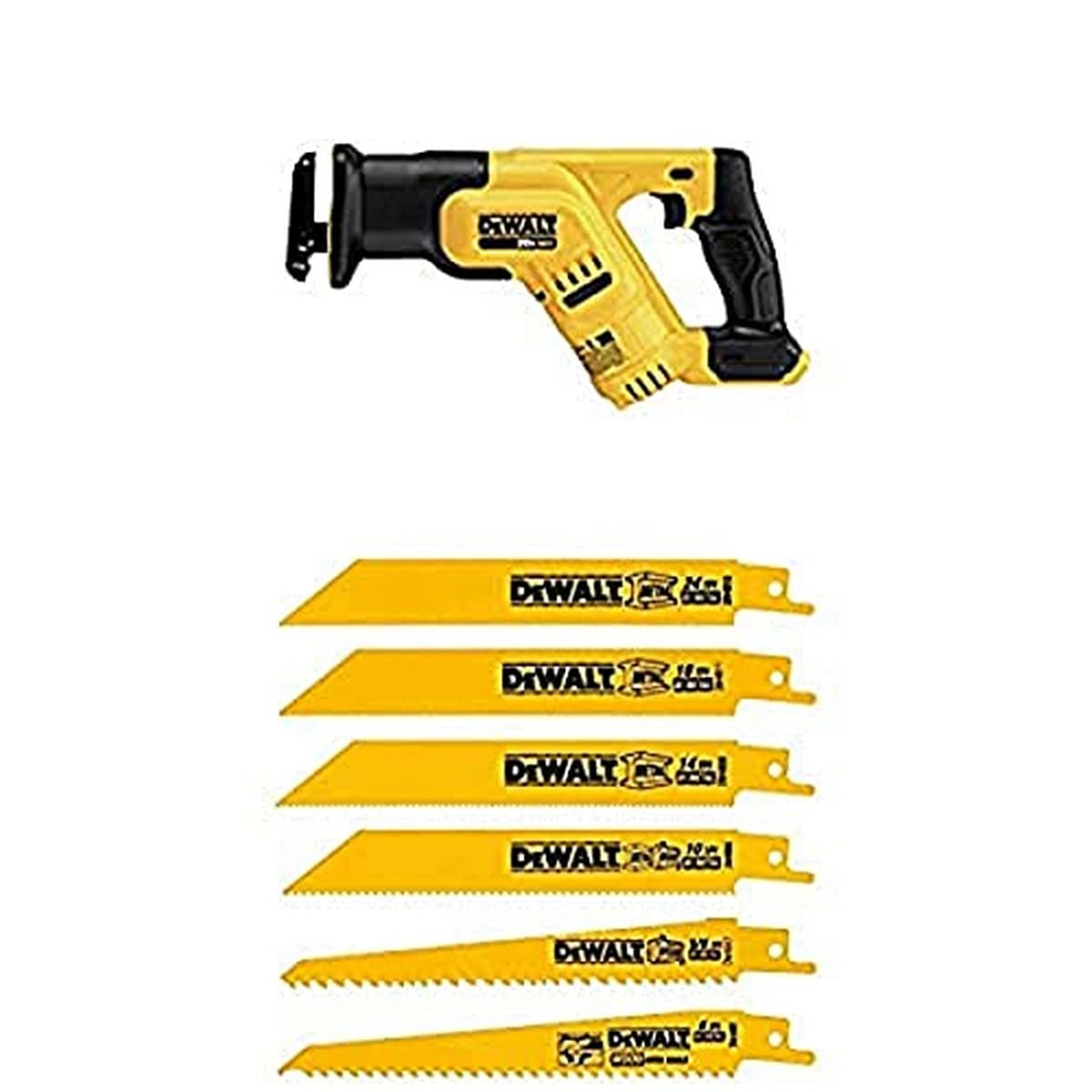 DEWALT DCS387B 20-volt MAX Compact Reciprocating Saw with Tool w/ DW4856 Metal/Woodcutting Reciprocating Saw Blade Set, 6-Piece