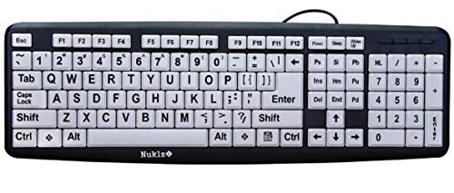 Nuklz N Large Print Computer Keyboard | Visually Impaired Keyboard | High Contrast Black and White Keys Makes Typing Easy | Perfect for Seniors and Those Just Learning to Type