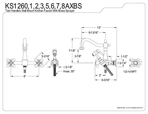 Kingston Brass KS1261AXBS Heritage Bridge Kitchen Faucet, Polished Chrome, 8 x 6.56 x 2.25