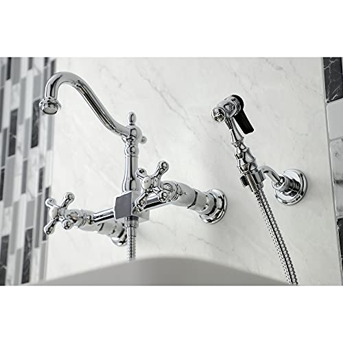 Kingston Brass KS1261AXBS Heritage Bridge Kitchen Faucet, Polished Chrome, 8 x 6.56 x 2.25