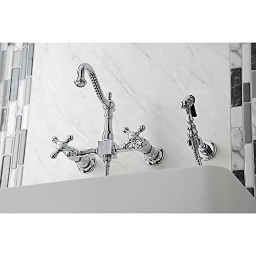 Kingston Brass KS1261AXBS Heritage Bridge Kitchen Faucet, Polished Chrome, 8 x 6.56 x 2.25